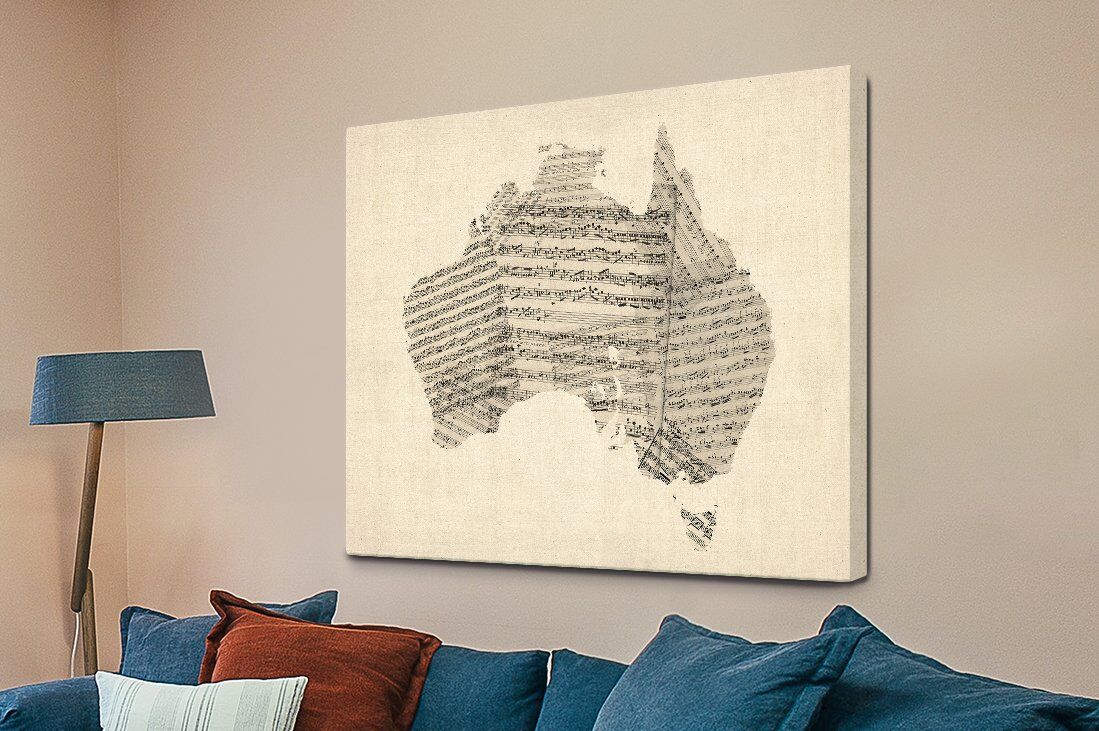 Old Sheet Music Map Art of Australia by Michael Tompsett
