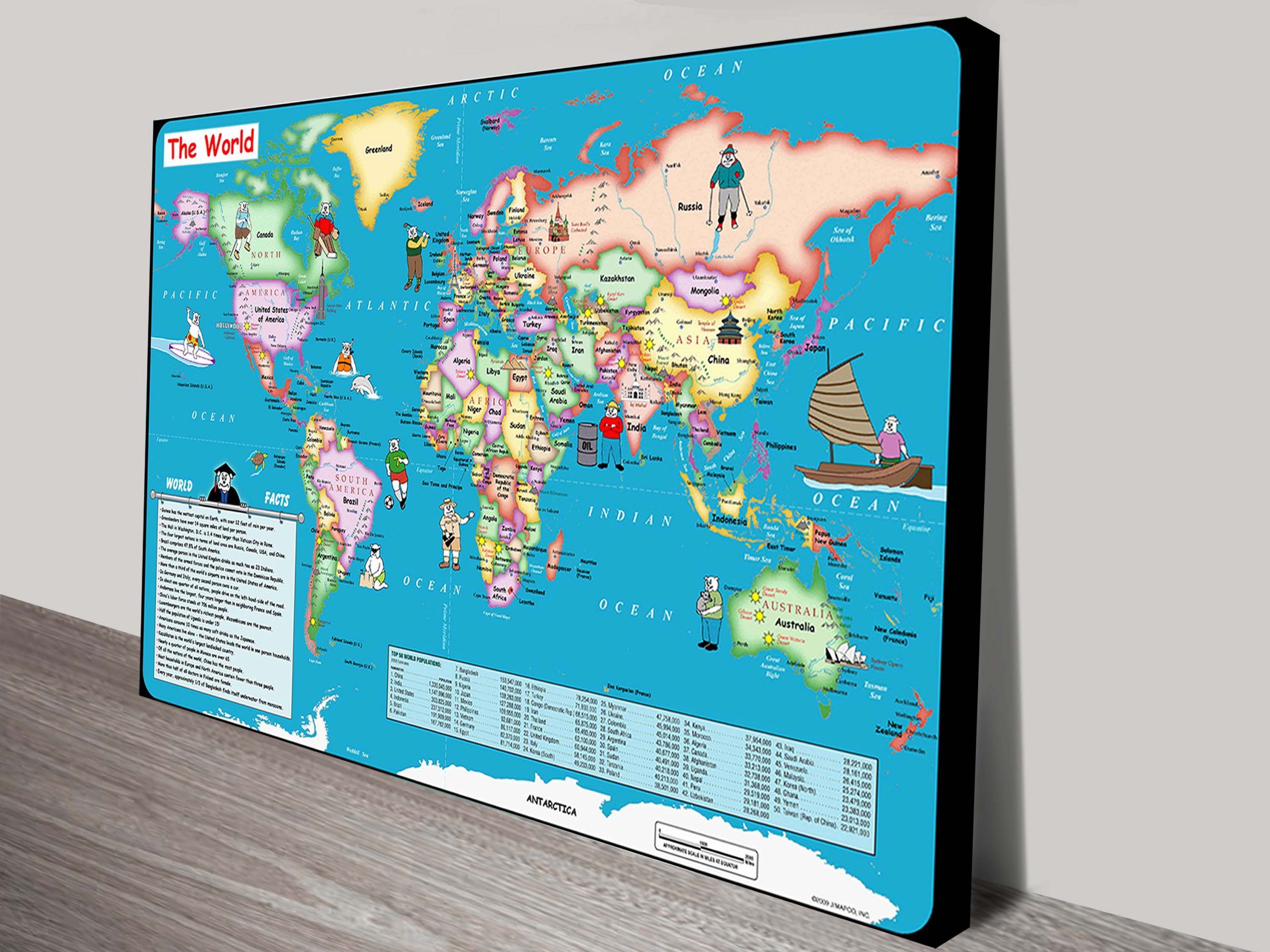 Fun World Map Canvas Picture Art Print Online Melbourne Australia